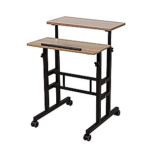 SDADI 2 Inches Carpet Wheels Mobile Standing Desk Stand Up Desk Height Adjustable Home Office Desk with Standing and Seating 2 Modes 3.0 Edition,Oak S001BFDT