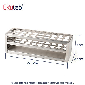 Okulab Test Tube Rack, 30 Holes Stainless Steel Test Tube Rack, with Extended Edges Providing Handles, Suitable for Tubes of Dia.≤18mm, Round Holes Test Tube Holder, for Classroom, Lab, TTRS30A1