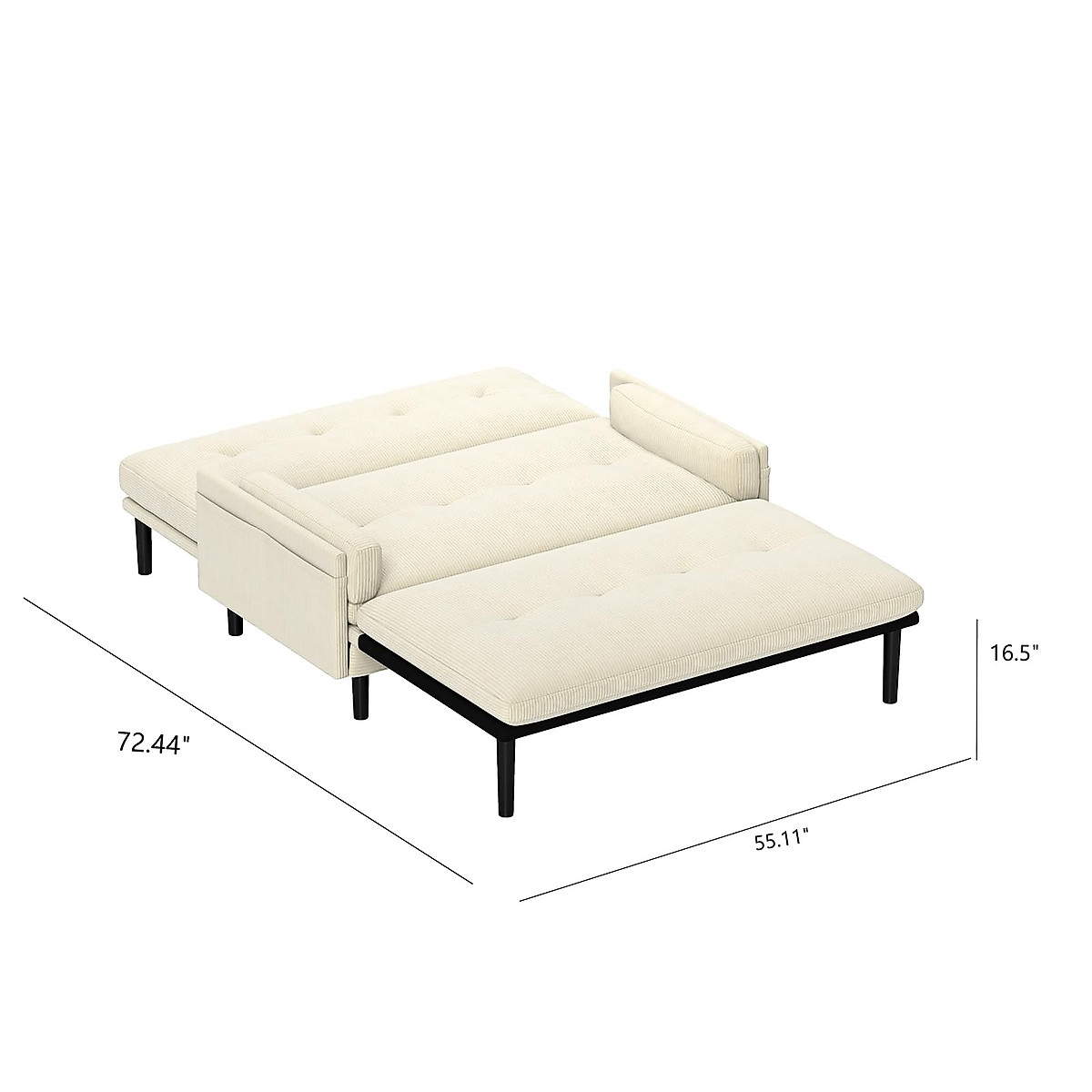 3 in 1 Sleeper Sofa Couch Bed, Convertible Loveseat Futon Sofa with 5 Level Adjustable Backrest, Corduroy Pull Out Couch, Modern Love Seat Pullout Bed for Small Space Living Room, Bedroom, Ivory