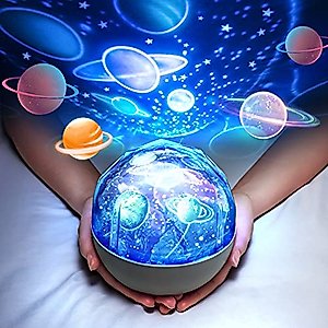 One Fire Solar System Projector Night Light for Kids, 360°Rotating + 5 Films Kids Night Light Projector, Space Decor Light Projector for Kids Room, Planets Star Projector Planetarium Projector Lamp