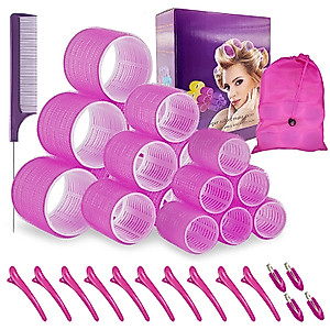 TINGIC Hair Roller Set - Jumbo Self-Grip Rollers With Clips for Long, Medium, and Short Hair (18 pcs)