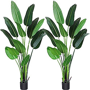 Fopamtri Artificial Bird of Paradise Plant 6 Feet Fake Palm Tree with 13 Trunks Faux Tree for Indoor Outdoor Modern Decoration Feaux Plants in Pot for Home Office Perfect Housewarming Gift,2 Pack