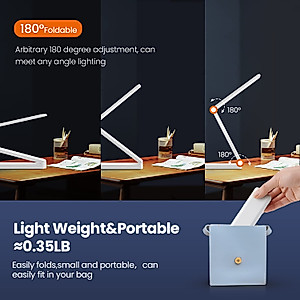 JIALUX Foldable LED Desk Lamp - Folding Portable USB Table Light with 3 Brightness Settings - for Home, Reading, Studying, Work, Travel - White