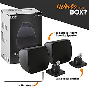PyleUsa Mini Satellite Speaker - 3'' Surface-Mount Satellite Loudspeaker System for Subwoofer (Pair), Use for Subwoofer-Satellite Loudspeaker System, Stylish, Minimalistic Design PD4STP,Black