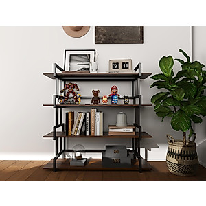 JOIN IRON 4-Tier Modern Industrial Ladder Bookshelf, Rustic Wood and Metal Shelving Unit with Ample Storage, Sturdy Display Rack for Home, Office, and Living Room Decor