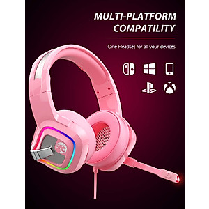 ZIUMIER Pink Gaming Headset for PC, PS4, PS5, Xbox One, Xbox Series S/X, Switch, Noise Canceling Microphone, Stereo Surround Sound, 3.5mm Wired Gaming Headphones