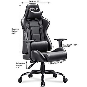 Homall Gaming Chair Computer Office High Back Leather Gamer Desk Chair Ergonomic Adjustable Swivel Racing Chair with Headrest and Lumbar Support (Black)