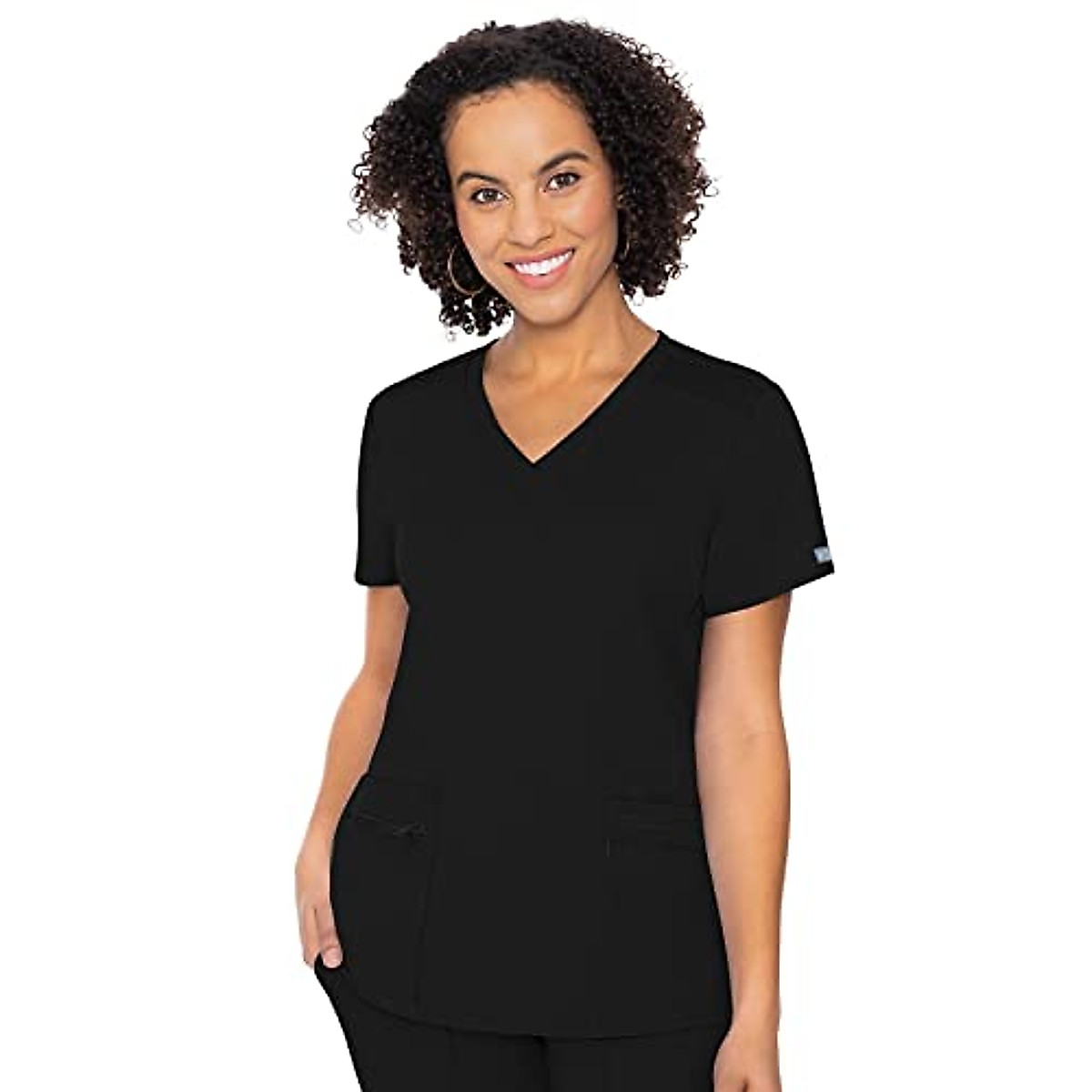 Med Couture Touch Women's V-Neck Knit Back Top, Black, Medium