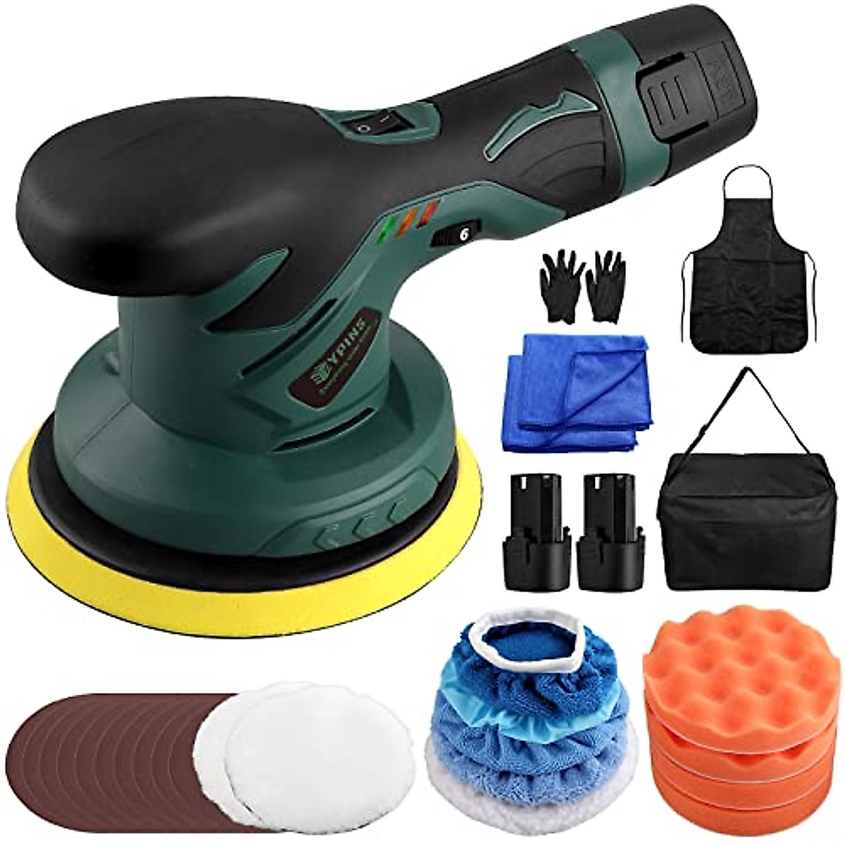 EYPINS Car Polishers and Buffer,6" Cordless Car Polisher for Car Waxing and Polishing,Rechargeable,Random Orbital DA Polisher Buffer,6-level Variable Speed,25Pcs Buffer Polisher Machine Kit