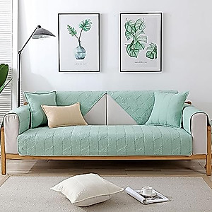 LIANGLAOI Couch Sofa Cover for 1 2 3 4 Seater,Solid Color Cotton Quilted Non-Slip Sectional Couch Covers Sofa Slipcover for Dogs,Children,Pets Furniture Protector-Blue,1pc-70x120cm