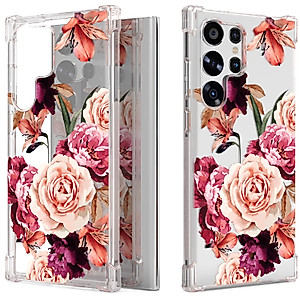 CoverON Compitable with Samsung Galaxy S23 Ultra Case for Women, Slim Floral Design Clear TPU Rubber Flexible Soft Skin Cover Protective Sleeve for Galaxy S23 Ultra Phone Case - Peony Flower