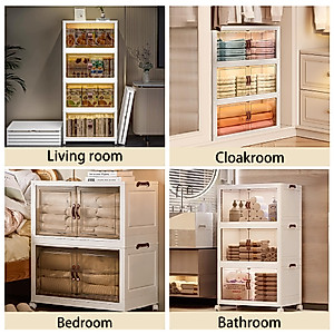 Storage Bins with Lids and Wheels - Foldable Storage box with Doors, Plastic Collapsible Storage Container for Closets, Stackable Storage Organizer, 3 Pack 58.2gal/233qt