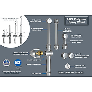 RinseWorks – Patented Aquaus 360 Diaper Sprayer - NSF Certified for Legal Installation - 3 Year Warranty – Dual Spray Pressure Controls – SafeSpray Valve Core, StayFlex Hose (ABS)