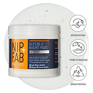 Nip + Fab Glycolic Acid Night Face Pads with Salicylic and Hyaluronic Acid, Exfoliating Resurfacing AHA Facial Pad for Exfoliation Even Skin Tone Blemish Control Pigmentation, 60 Pads, 2.7 Ounce