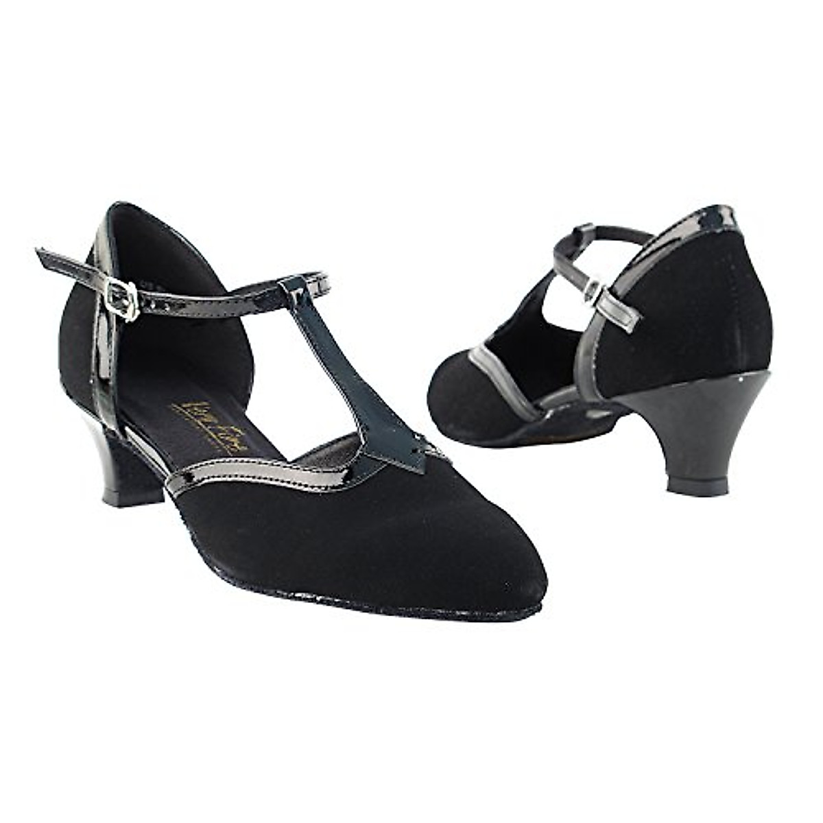 GP 50 Shades of Low Kitten Heel Dance Dress Shoes: 9627 Black Nubuck & Black Trim,1.3" Heel, Size 11 (Special Order)