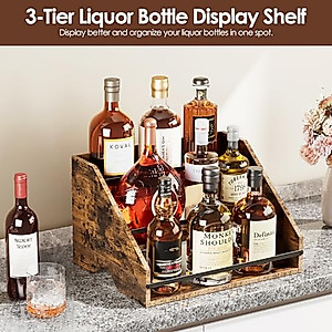 Nuovoware Liquor Bottle Display Shelf, Bar Shelf for Liquor Bottles, 3 Step Liquor Cabinet Wine Rack, 12-Bottle Bar Cabinet, Mini Bar Home Retro for Liquor, Wine Racks Countertop, Bar Display, Wooden
