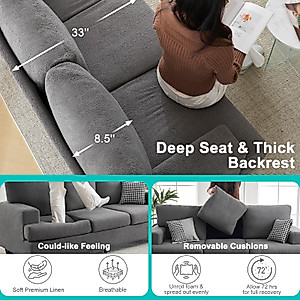 SENYUN 3-Seater Sofa Couch，Comfy Couch with Upholstered Cushions & Square Armrest,Modern Sofa with Deep Seats, Bouclé Home Sofa Couches for Living Room,Apartment,Bedroom,Office(Grey)