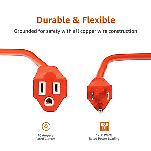 Amazon Basics 100-Foot 3-Prong Vinyl Indoor/Outdoor Extension Cord - 10 Amps, 1250 Watts, 125 VAC - Orange