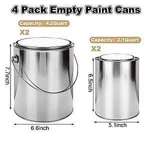 Acrux7 4 Pack Empty Paint Cans with Lids, 1 Gallon Paint Can with Lids & Handles (2) + 2 Quart Paint Can with Lids (2), Metal Unlined Paint Bucket, Paint Pails Containers for Painting, DIY Crafts