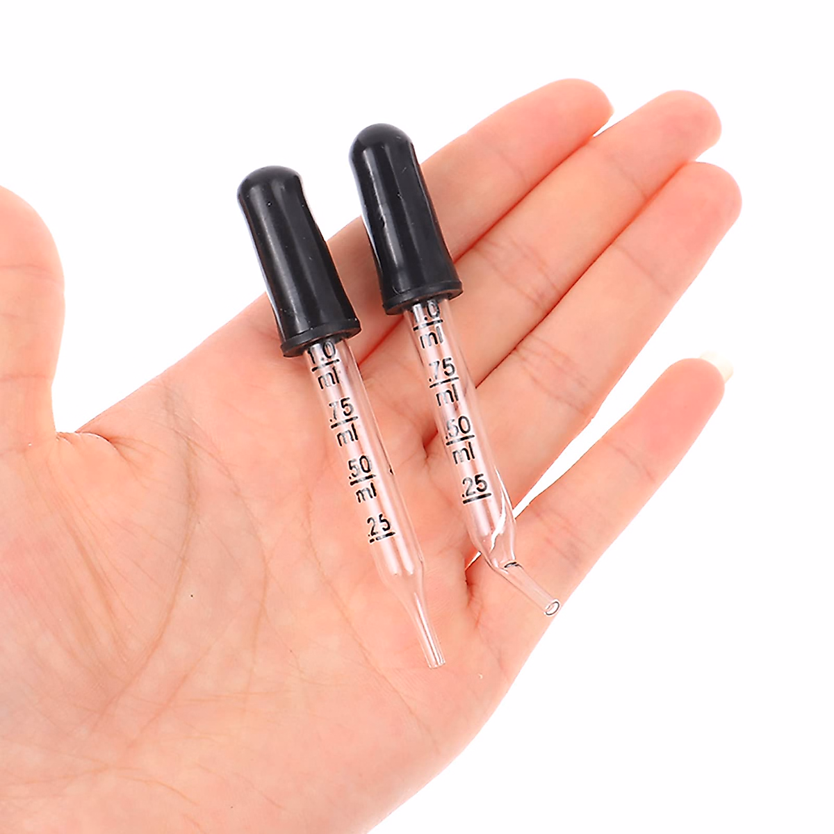 Eye Dropper for Essential Oils, Pipettes Dropper with Black Rubber Head, Calibrated Thick Glass Medicine Dropping Pipettes, 1ml Dropper Measurer, Dropper for Liquids, Straight-Tip, Bent-Tip, 5 Packs