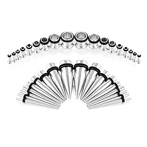 VCMART 14G-00G 36pcs Tapers and Tunnels Ear Gauge Stretching Kit Surgical Stainless Steel