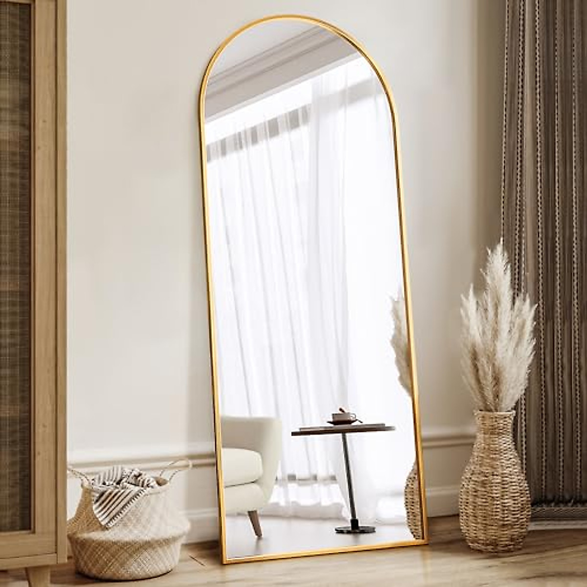 Antok Arched Full Length Mirror, 58"x18" Arched Floor Mirror, Glassless Mirror Full Length with Stand, Floor Mirror Freestanding, Wall Mounted Mirror for Bedroom Living Room, Gold