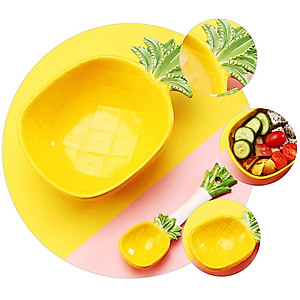 Cabilock Ceramic Appetizer Plate Pineapple Shape Bowl with Spoon Dessert Salad Pasta Bowls Food Serving Tray for Fruit Cheese Dessert Snack (300ml)