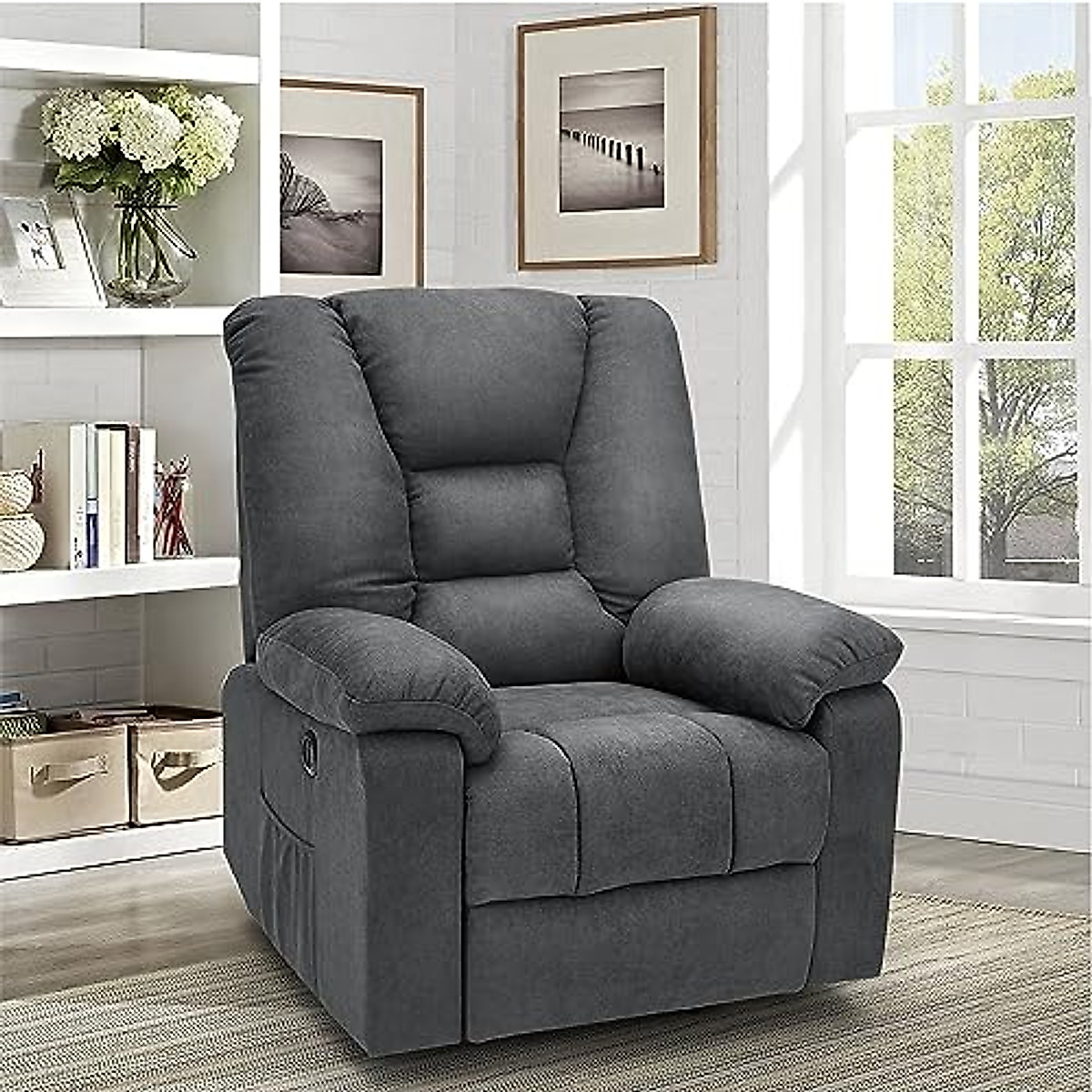 Esright Power Lift Chair Recliner for Elderly, Lift Chair with Heated Vibration Massage, Heavy Duty Electric Recliner with Side Pockets, USB Charge Port, Gray Blue