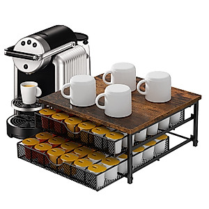 Coffee Pod Drawer Holder Capsule Storage Organizer 2 Tier Coffee Pods Holder With Sliding Baskets for 72 Capacity K Pod, Suit for Home Office Cafe Counter (Black)