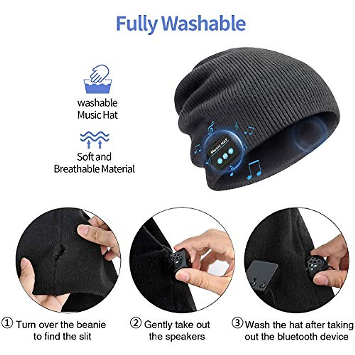 Bluetooth Beanie Hat Wireless Headphone Cap Music Soft Hat with Stereo Speakers,Winter Knit Hat Mic Hands-Free for Men Women Teenagers Sports Fitness Travel Birthday Xmas Gift (Black)