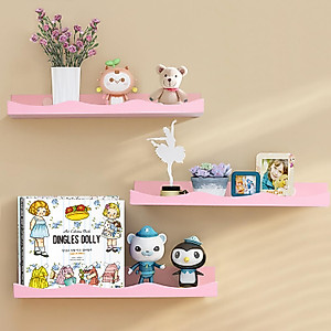 AZSKY Floating Bookshelf for Kids, Floating Shelves for Wall Cloud Picture Ledge Shelf Pink16 Inches Nursery Book Shelves Set 3, Baby Book Shelf for Kids Room, Toddler Room, Baby Room, Nursery Decor