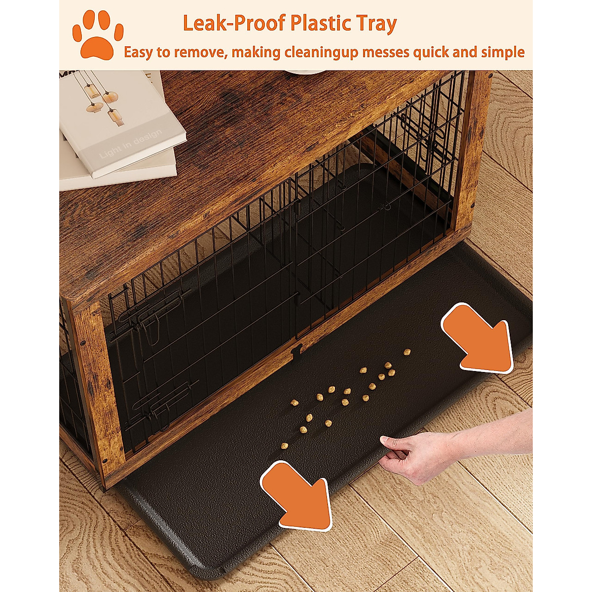 Piskyet Wooden Dog Crate Furniture with Divider Panel, Dog Crate End Table with Fixable Slide Tray, Double Doors Dog Kennel Indoor for Dogs(XL:43.2" L * 28.6" W * 30.3" H,Rustic Style)