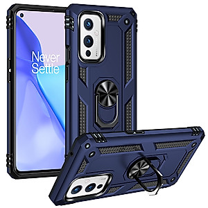 Dionsibei Military Grade Drop Impact for Oneplus 9 Case Oneplus 9 5G Case 360 Metal Rotating Ring Kickstand Holder Armor Heavy Duty Shockproof Case for Oneplus 9 Phone Case (Blue)