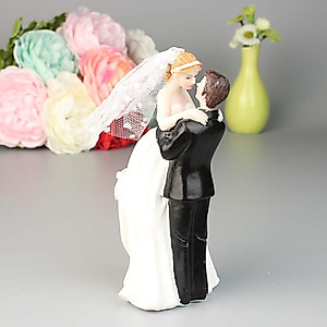 SCHOLMART Wedding Cake Toppers Bride and Groom, Wedding Party Cake Topper Figurines, Bridal Shower Decorations, Anniversary Party Cake Topper (Cheerful Bride & Groom) (With Veil)