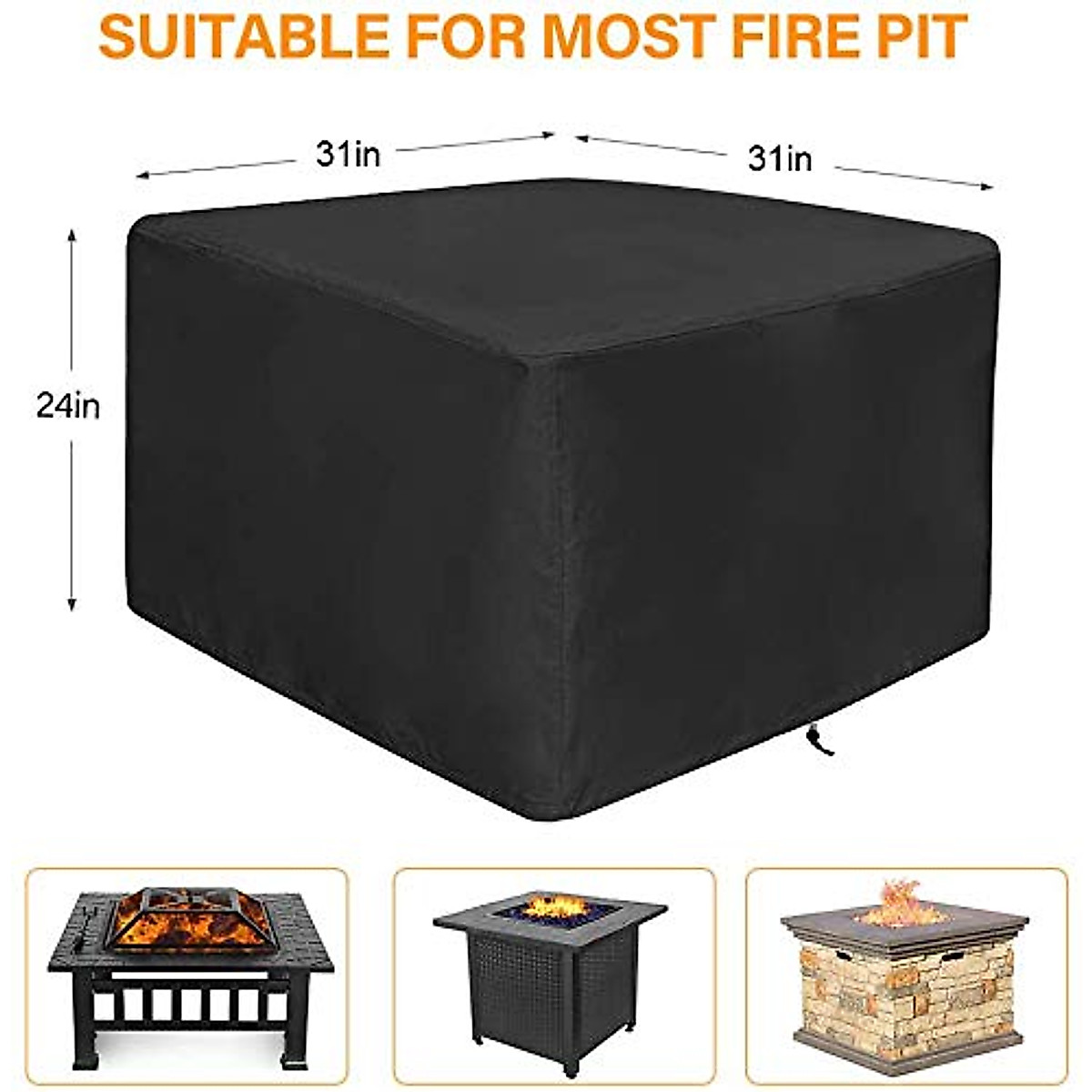 Homesicker Fire Pit Cover Square (31”L x 31”W x 24”H, Black)