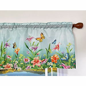 Garden Butterflies Flowers Window Curtain Valance for Spring Summer Everyday Rod Pocket 58 X 18 Inches