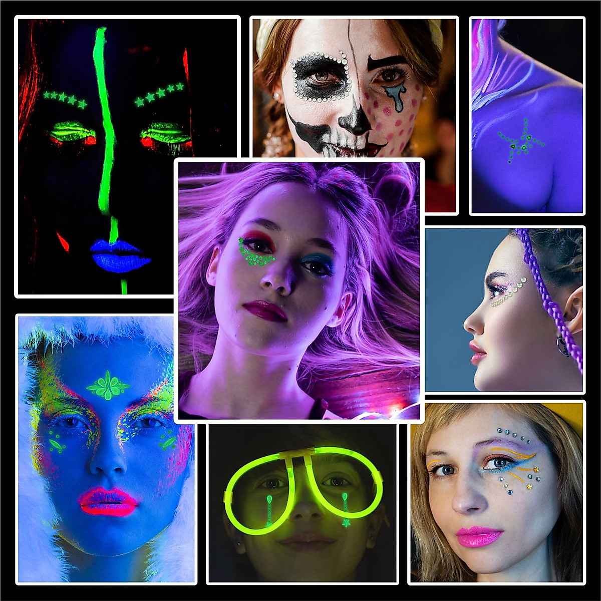 Noctilucent Face Gems, 12Pcs Luminous Face Jewels Rhinestones Stickers and 15g Chunky Glitter Glow In The Dark for Face Eye Glow Make up Festival Dress-up Face Jewelry Rave Accessories Party Supplies
