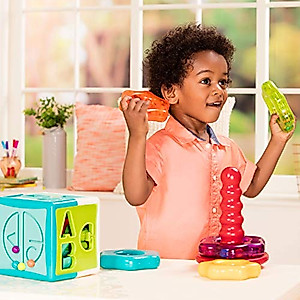 Battat – Sort & Stack Combo – 17-Piece Sensory Sorting Set – Activity Cube With Bead Maze – Educational & Dexterity Toys – 2 Years + – Shape Sorter Cube + Stacking Rings