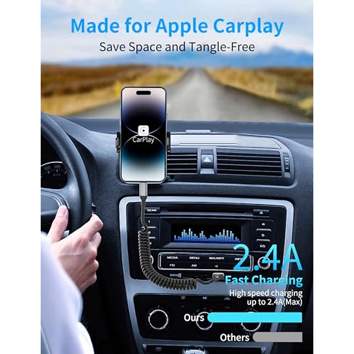 Coiled Lightning Cable for Car (3FT/6FT), 2Pack Retractable iPhone Charger Cord Fast Charging, [MFi Certified] Short Apple CarPlay USB to Lightning Cord for iPhone 14 13 12 11 Pro Max XR XS 8 SE, iPad