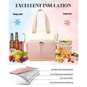 JOYHILL Lunch Bag for Women, Lunch Tote Leakproof Insulated Lunch Box with Shoulder Strap, Adult Reusable Lunch Cooler Tote Bags for Work Picnic Camping Beach (A-PINK)