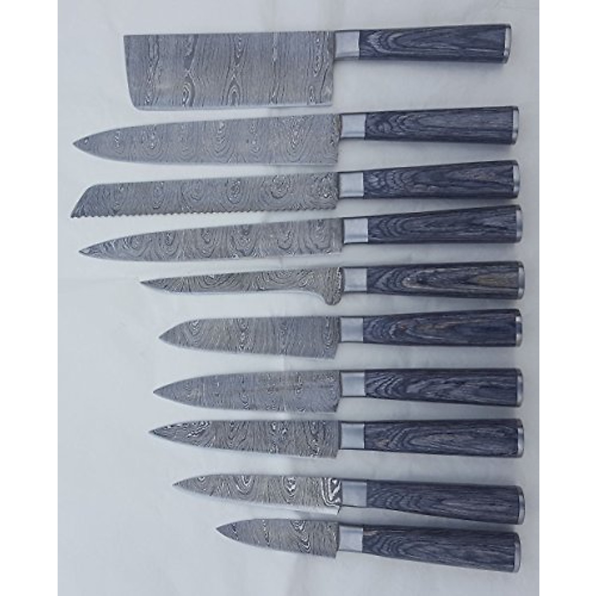 G49- Professional Kitchen Knives Custom Made Damascus Steel pcs of Utility Kitchen Knife Set Round Wood Handle with Pocket Case Chef Knife Roll Bag (10, Black)