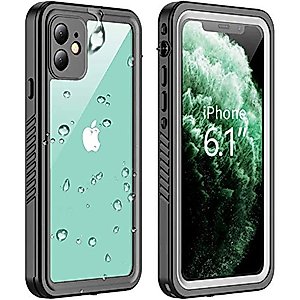 VAPESOON Compatible with iPhone 11 Waterproof Case, Built-in Screen Protector Full-Body Rugged Bumper Sealed Cover Shockproof Dustproof Waterproof Case for iPhone 11 6.1 inch (Black/Clear)