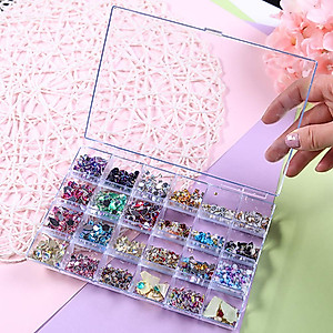 Kemaily 24 Slots Empty Clear Nail Art Decoration Storage Box Nail Glitter Rhinestone Crystal Accessories Container Storage Box