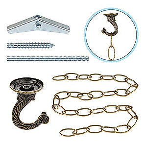 OOTSR Metal Ceiling Hook, Heavy Duty Ceiling Hook and Chain Extension for Hanging Plants/Chandeliers/Clothes/Indoor & Outdoor Use, Antique Brass Color, 36 inches Chain