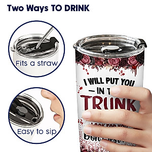 34HD Cat Gifts for Christmas, Crazy Cat Tumbler with Lid 20 oz Stainless Steel, I Will Put You Cat Mug, Horror Drinking Cup, Cat Gifts for Cat Lovers