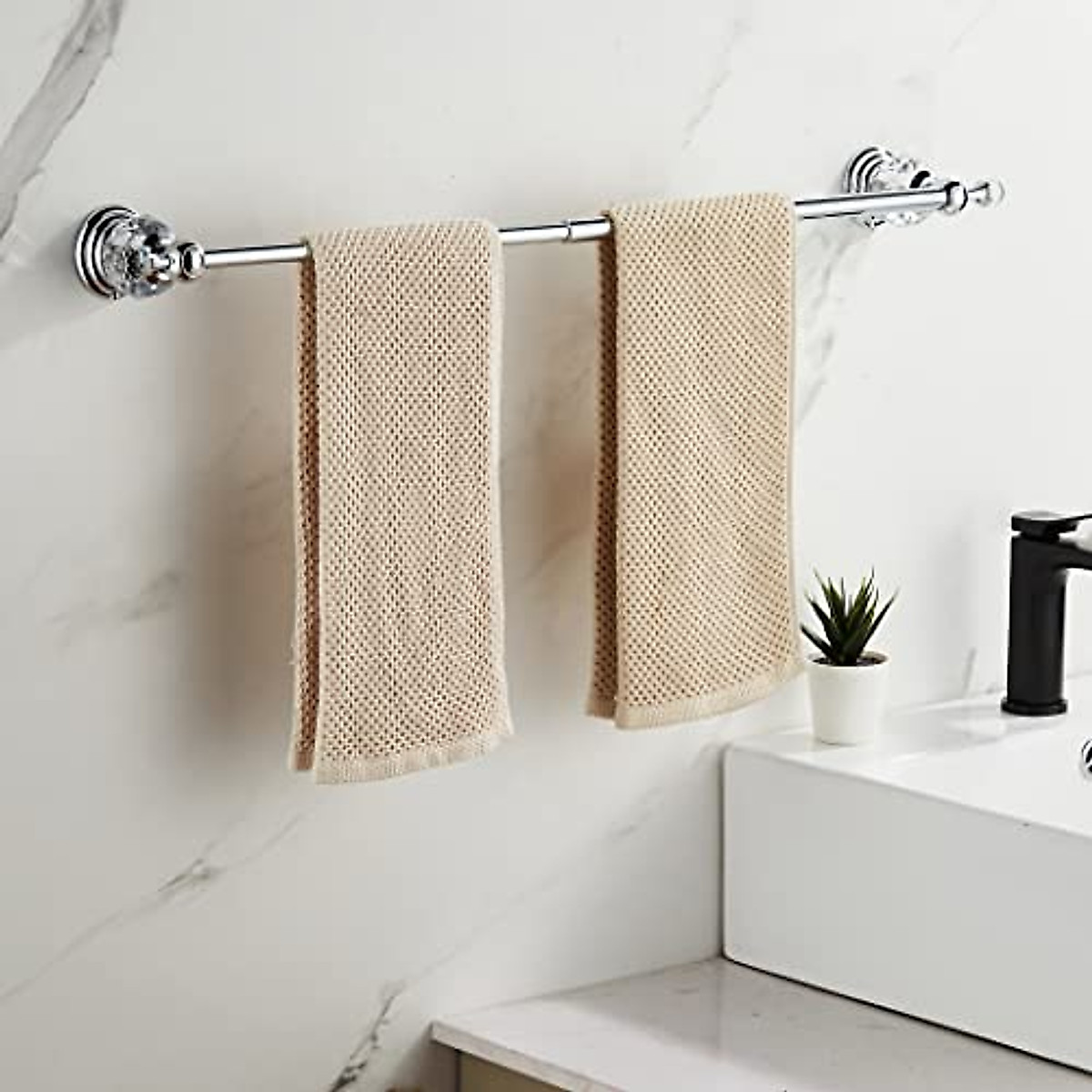 WOLIBEER Crystal Towel Bar,Chrome Towel Holder Adjustable Towel Rack Rod Expandable Stainless Steel Bathroom Accessories Wall Mounted