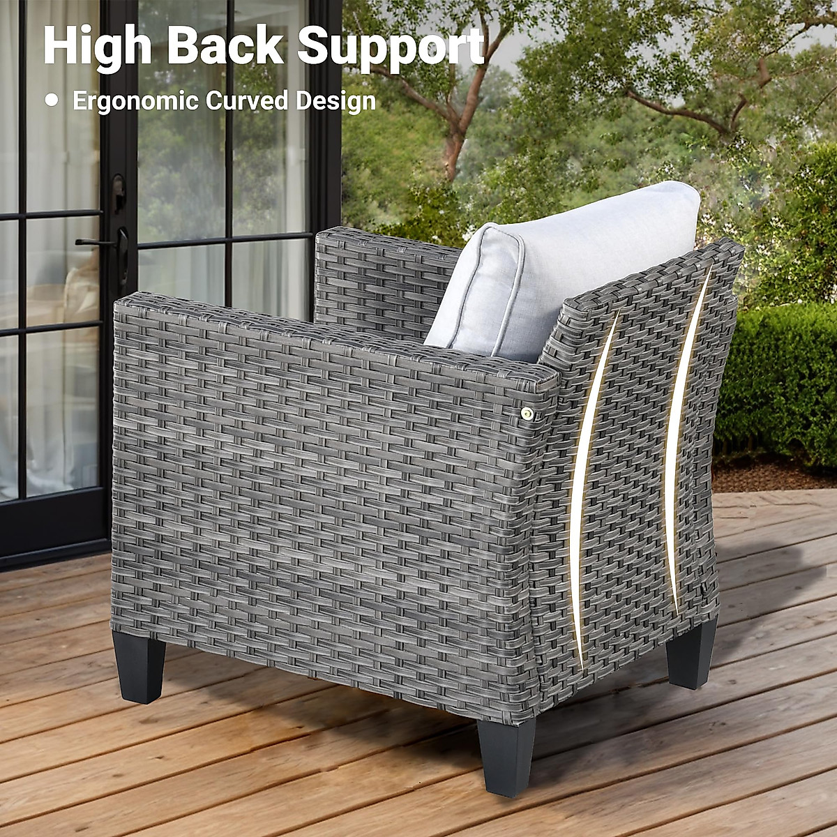 ovios Patio Chairs Outdoor Furniture 2 Pieces Rattan Wicker Chairs All Weather Patio Dining Chairs Single Chairs for Yard Deck Porch, Grey Wicker, Grey Cushion