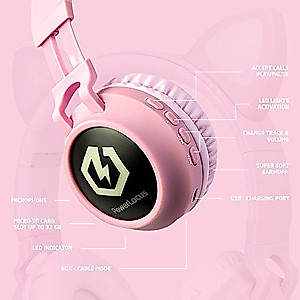 PowerLocus Wireless Bluetooth Headphones for Kids, Kid Headphone Over-Ear with LED Lights, Foldable Headphones with Microphone,Volume Limited, Wireless and Wired Headphone for Phones,Tablets,PC,Laptop