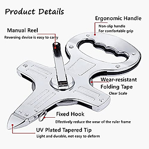 Utoolmart 100m / 328ft Tape Measure,Portable Steel Frame Ruler, Metric Scale Stainless Steel Ruler,Precision Measuring Tools 1 Pcs