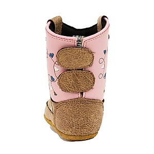 Old West Kids Boots Baby Poppets Leather Boots with Velcro Closure, Tan Vintage Foot/Pink Shaft, 3 US Unisex Infant